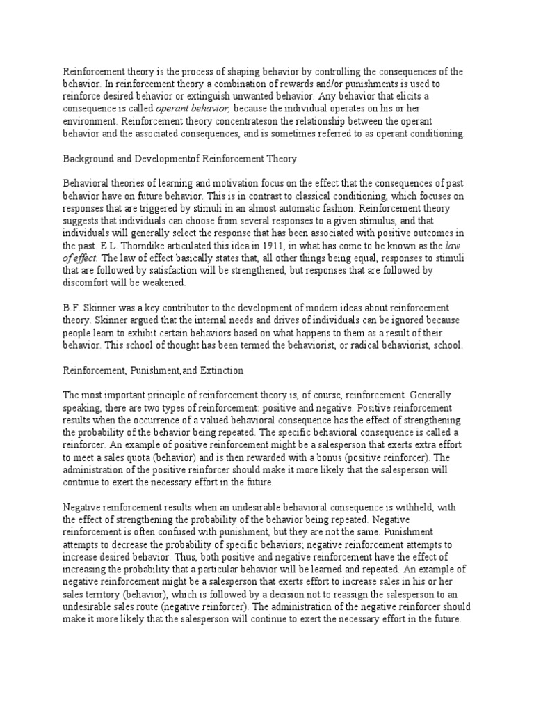 Reinforcement Theory | PDF | Reinforcement | Behaviorism