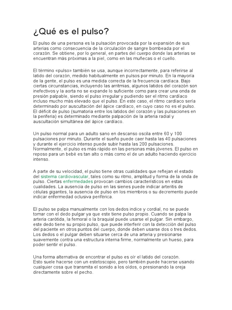 Qué es el pulso | PDF | Legumbres | Sistema cardiovascular