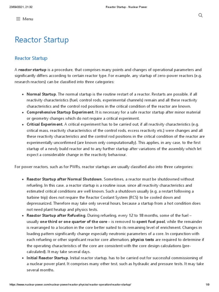 Reactor Startup - Nuclear Power | PDF | Nuclear Reactor | Electric ...