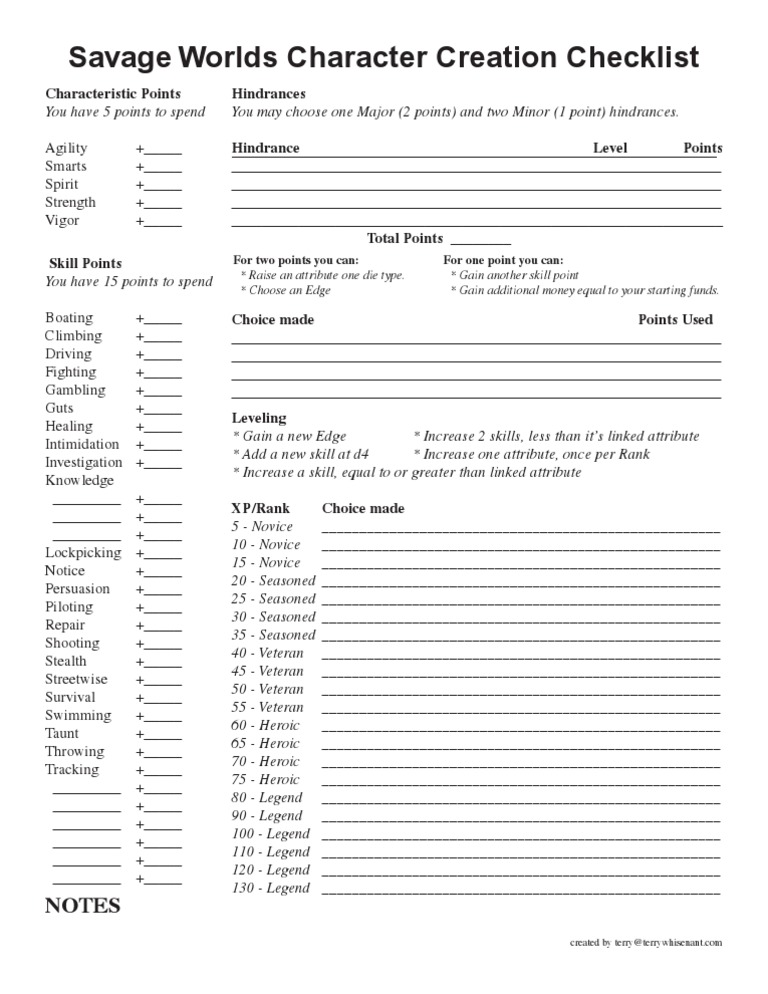 SW Character Creation Checklist | PDF | Gaming | Role Playing Games