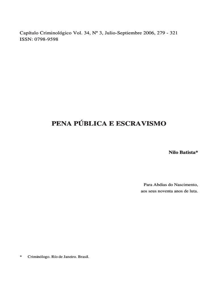 Batista Nilo Pena Publica e Escravismo | PDF | Justicia | Crimen y ...