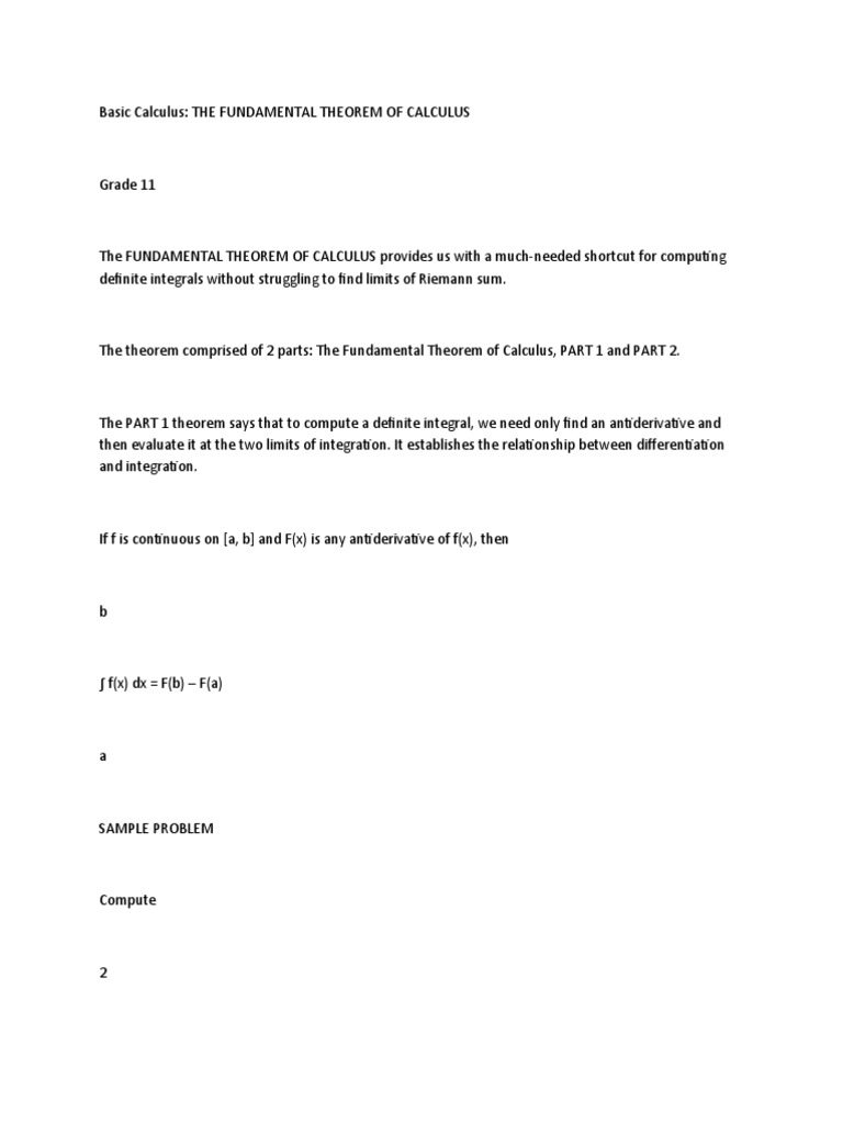 Calculus Basics for Grade 11 | PDF | Integral | Calculus