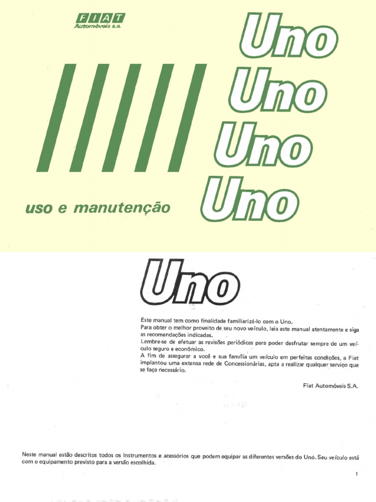 Fiat Uno S - CS - 1.5R 1987 - Manual Do Proprietário | PDF