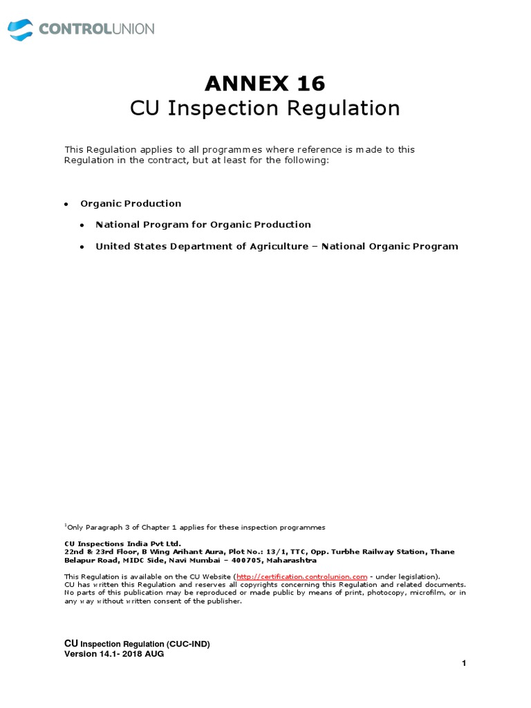 CU Inspection Regulation: Annex 16 | PDF | Audit | Evaluation