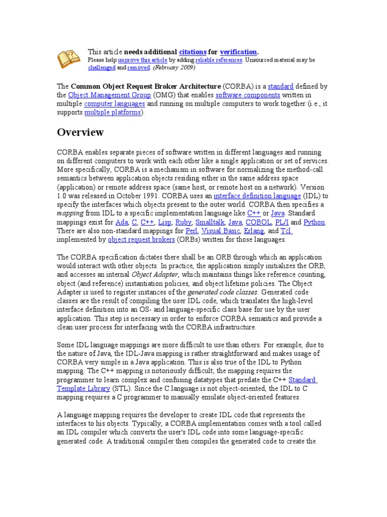 Corba | PDF | Common Object Request Broker Architecture | Computer Programming
