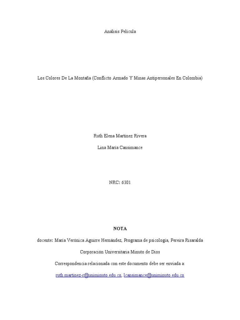 Analisis Pelicula Los Colores de La Montaña | PDF | Psicología Social | Mal