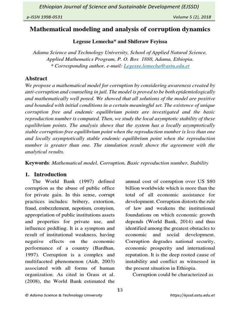 Mathematical Modeling and Analysis of Corruption Dynamics | PDF ...