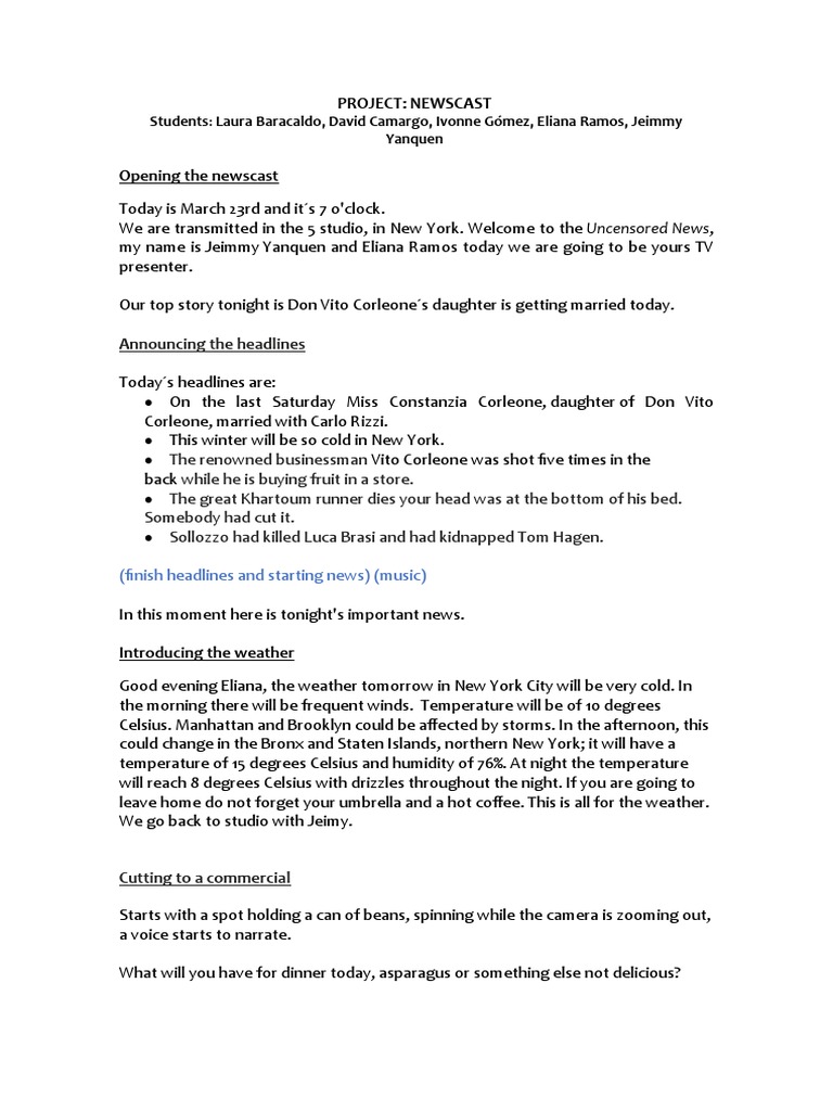Project: Newscast: Announcing The Headlines | PDF