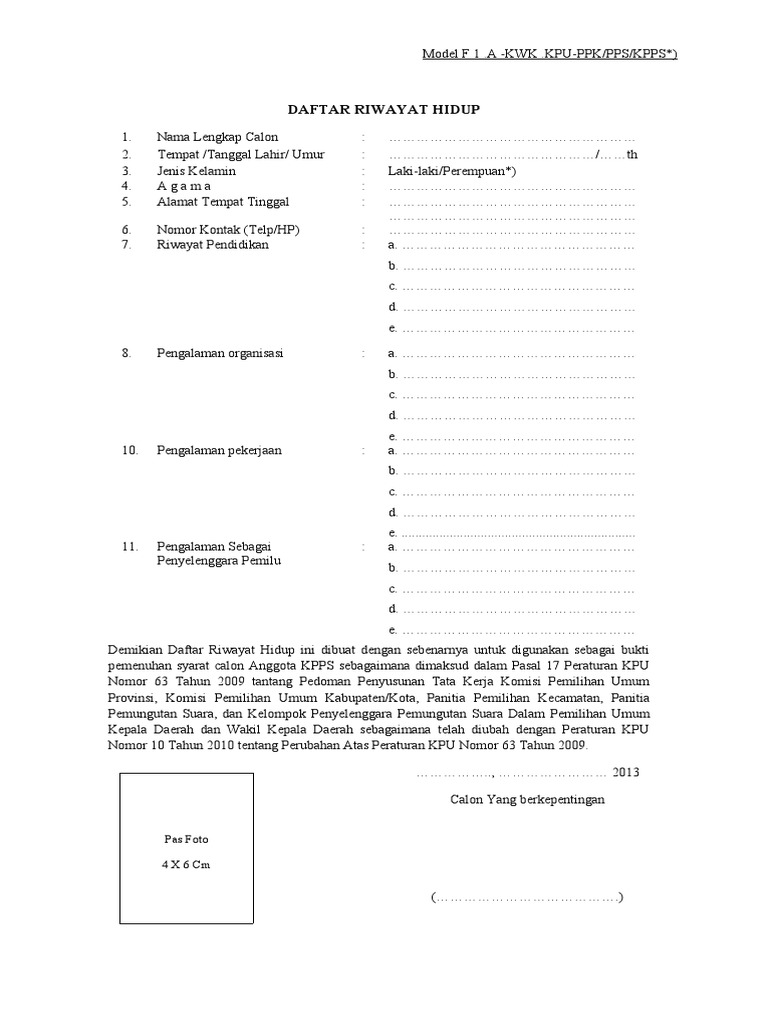 Daftar Riwayat Hidup - PPK - PPS - KPPS | PDF