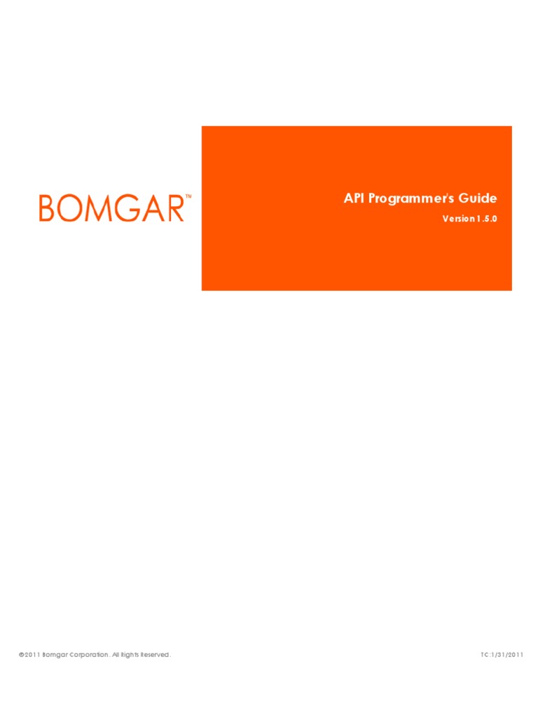 Api Programmers Guide © 2011 Bomgar Corporation All Rights Reserved Tc1312011 Pdf 