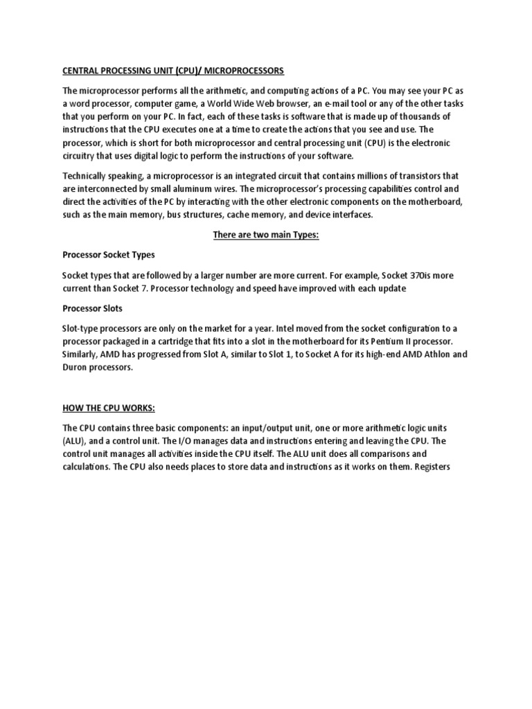 Understanding CPU and Microprocessors | PDF