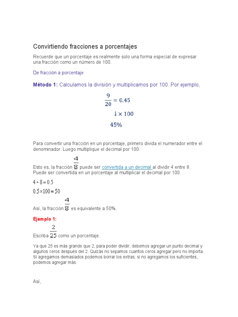 Convertir Fracciones a Porcentajes Fácilmente | PDF | Porcentaje ...