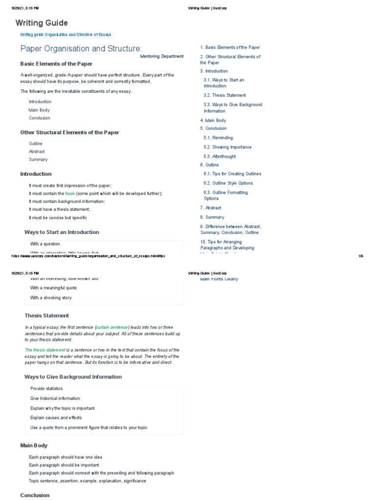 Paper Organisation And Structure Writing Guide Pdf Essays