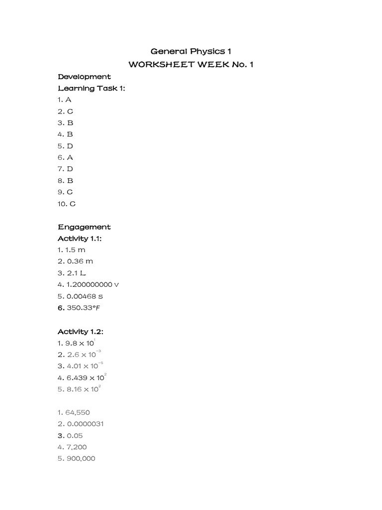 General Physics 1 Worksheet Week No. 1 | PDF | Length | Accuracy And Precision
