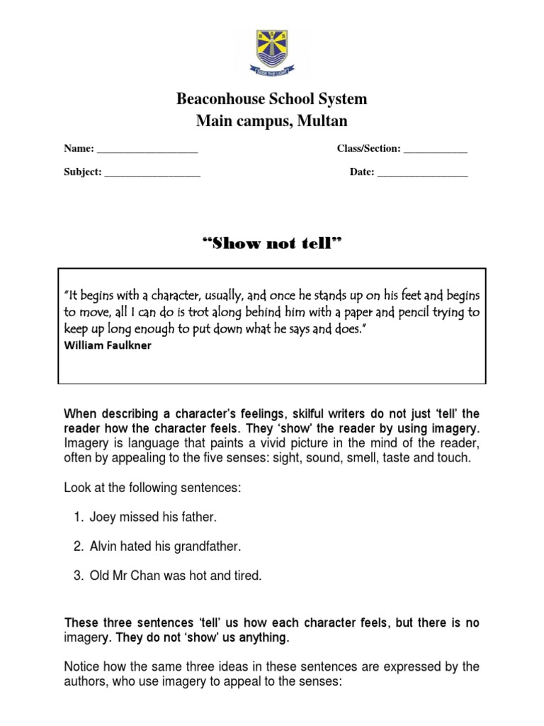 Show Not Tell (Handout) | PDF