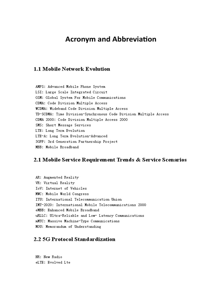 Mobile Network Acronyms Guide | PDF | Computer Network | Lte ...