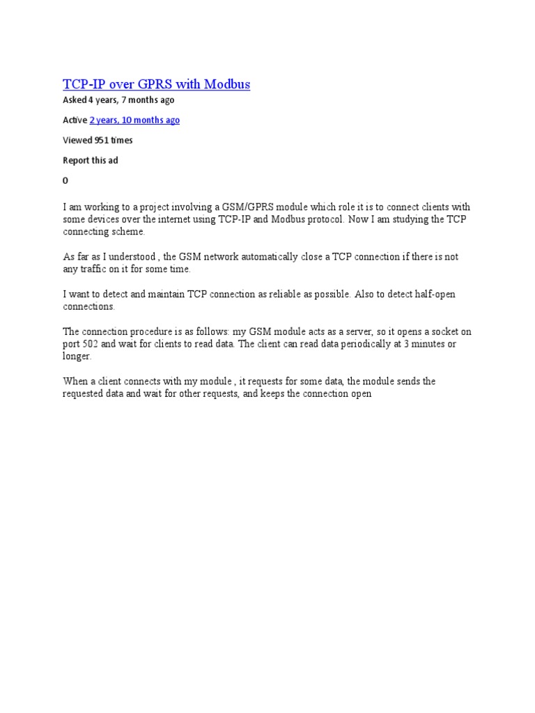 TCP-IP Over GPRS With Modbus | PDF | Computers | Technology & Engineering