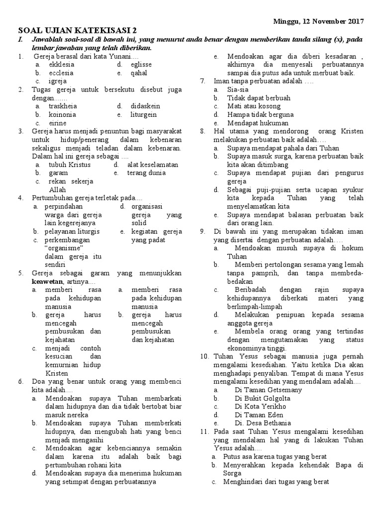 Soal Katekisasi | PDF