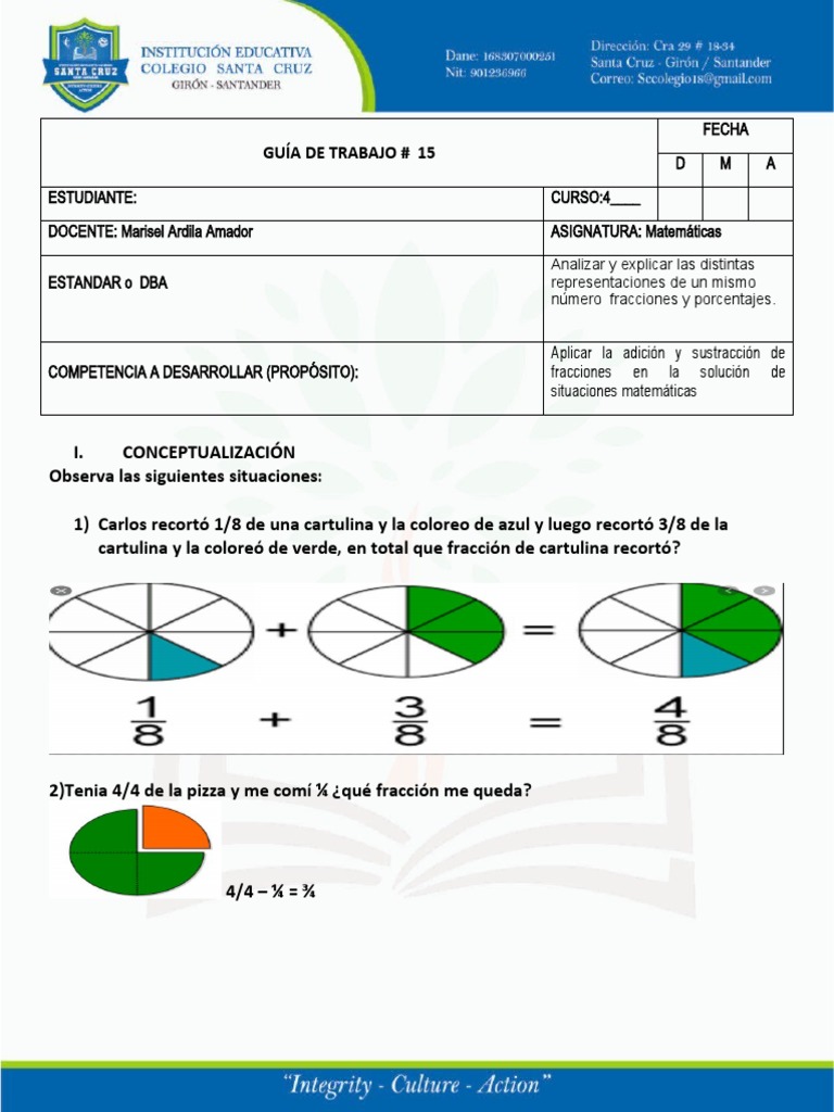 Guía 15 Suma y Resta de Fracciones Homogeneas (Igual Denominador) 1 ...