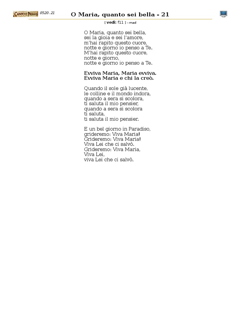 O Maria Quanto Sei Bella | PDF