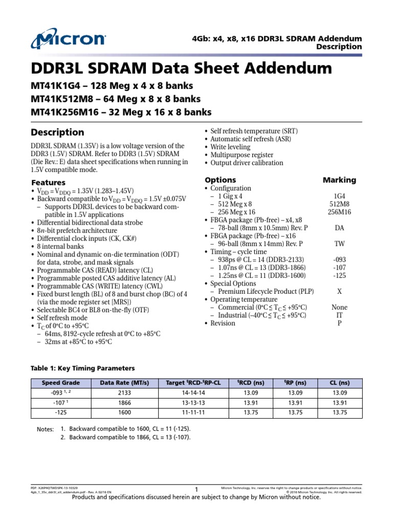 DDR3L SDRAM Data Sheet Addendum | PDF | Computer Standards | Manufactured Goods