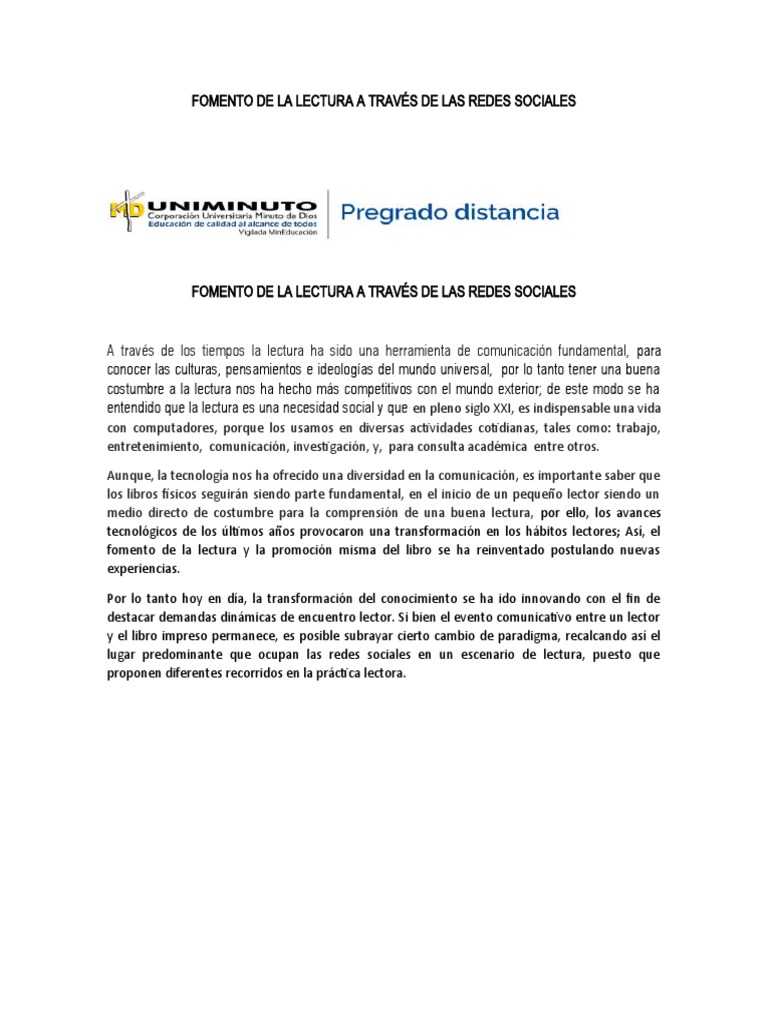 Fomento de la Lectura en Redes Sociales | PDF | Red social | Cognición