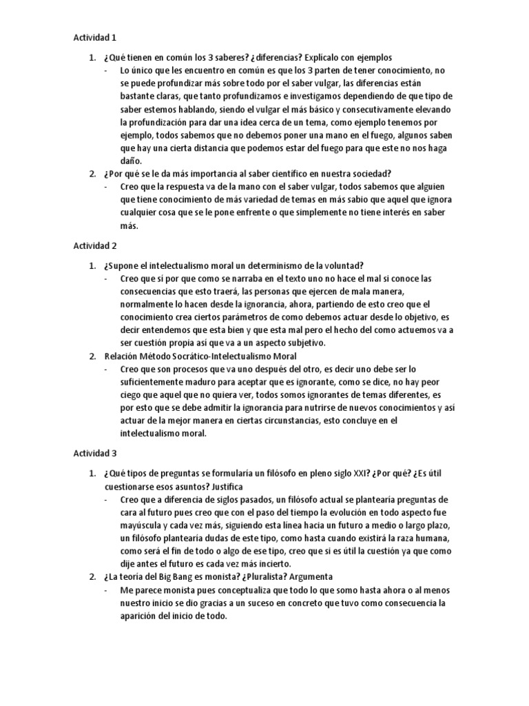 Actividades de Filosofia | PDF | Conocimiento | Moralidad