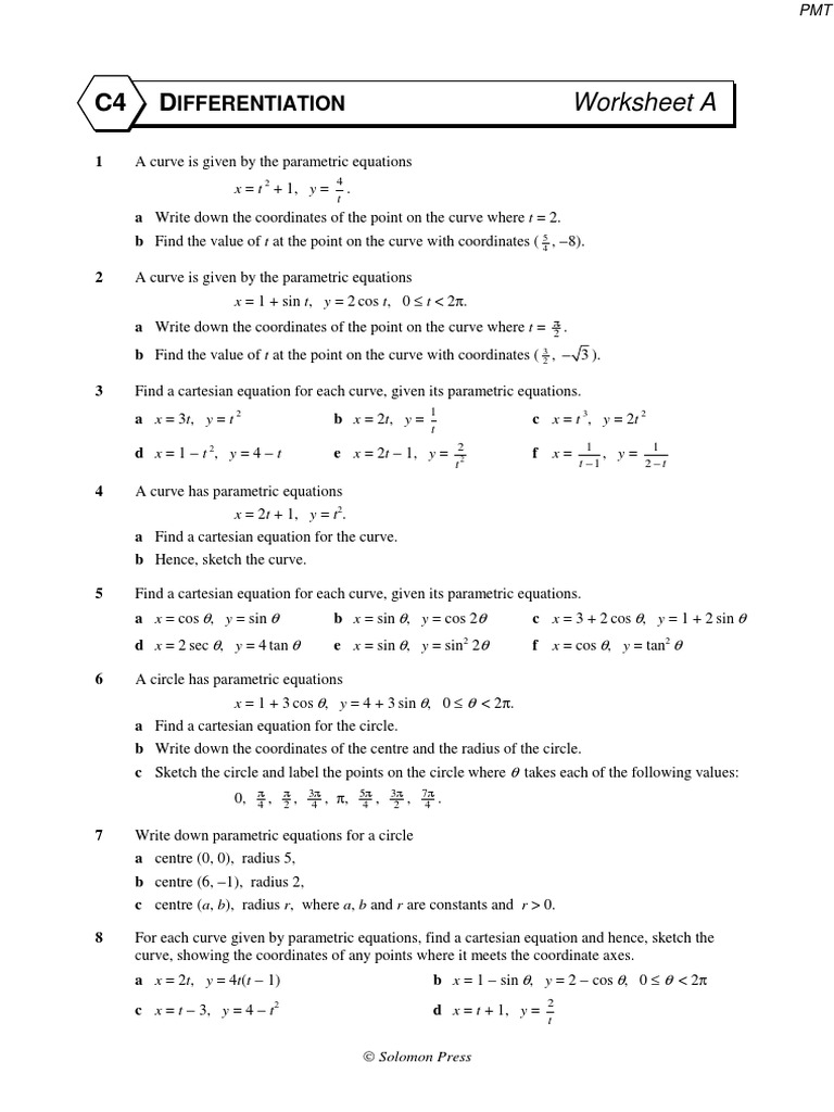 C4 Differentiation A - Questions | PDF | Equations | Circle