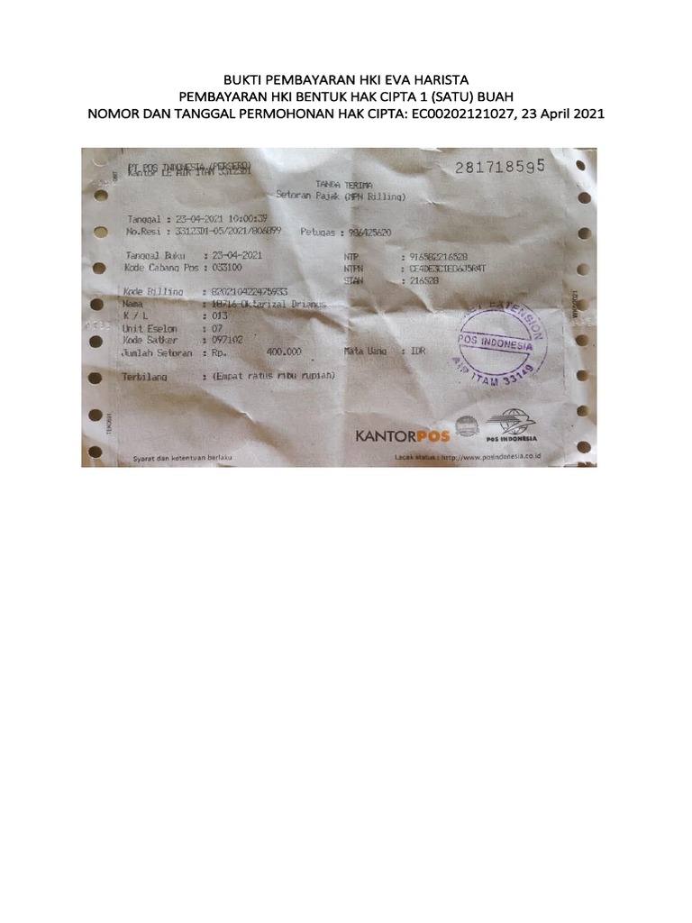 Bukti Pembayaran Hki 2021 (All) | PDF