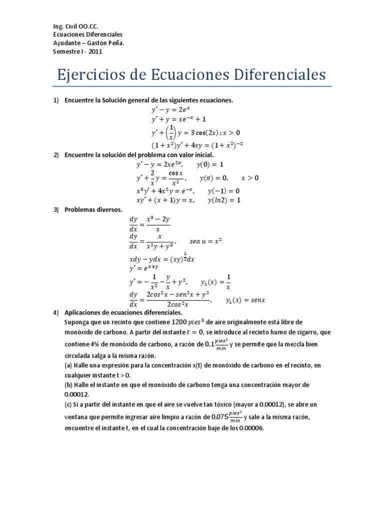Ejercicios de Ecuaciones Diferenciales | PDF | Ecuaciones diferenciales | Ecuaciones