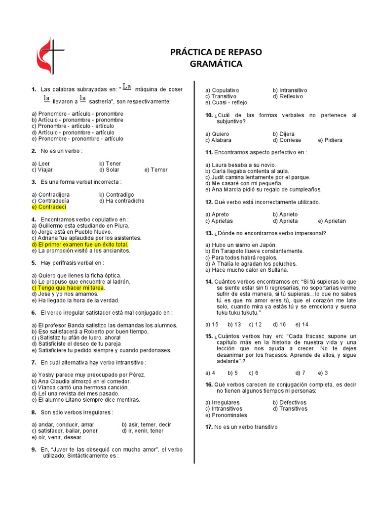 Ejercicios de Gramática y Verbos | PDF | Verbo | Objeto (gramática)