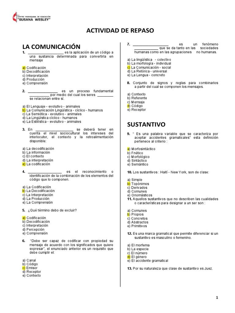 Actividades de repaso sobre comunicación y gramática | PDF | Adjetivo ...