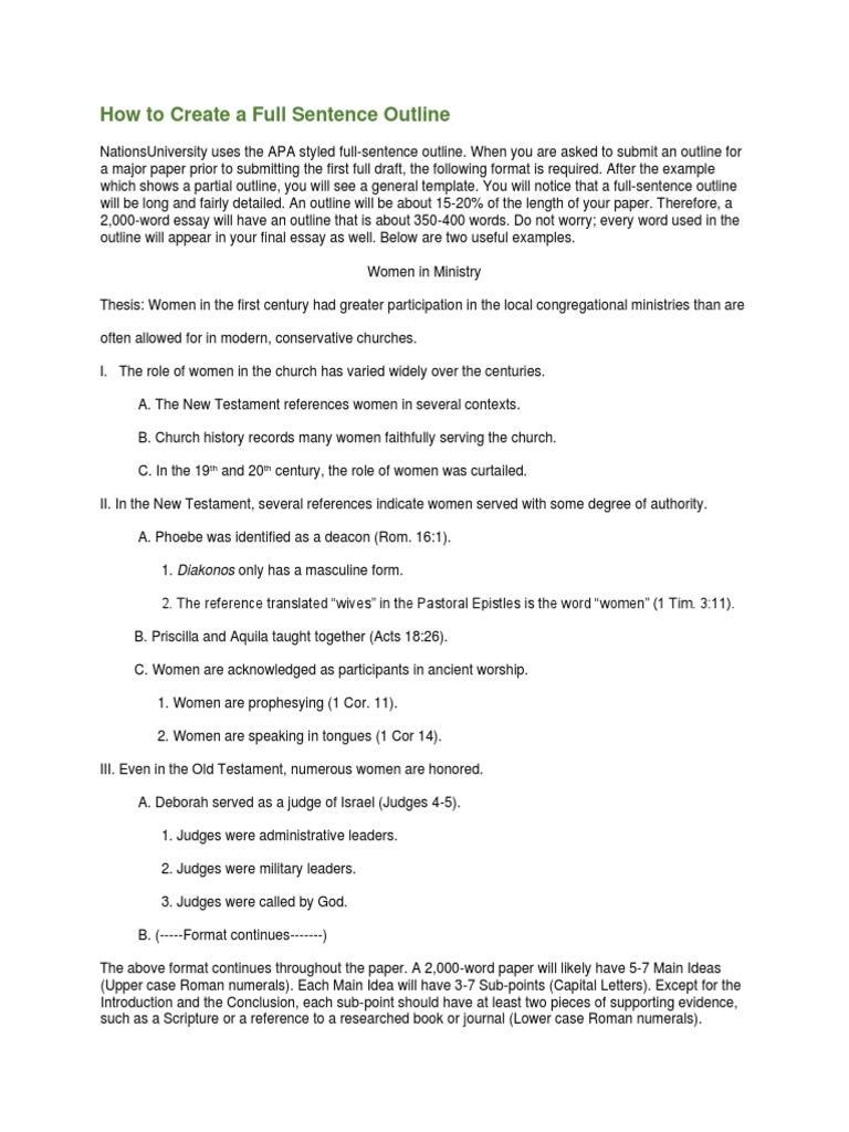 Sample Full Sentence Outline | PDF | First Epistle To The Corinthians ...