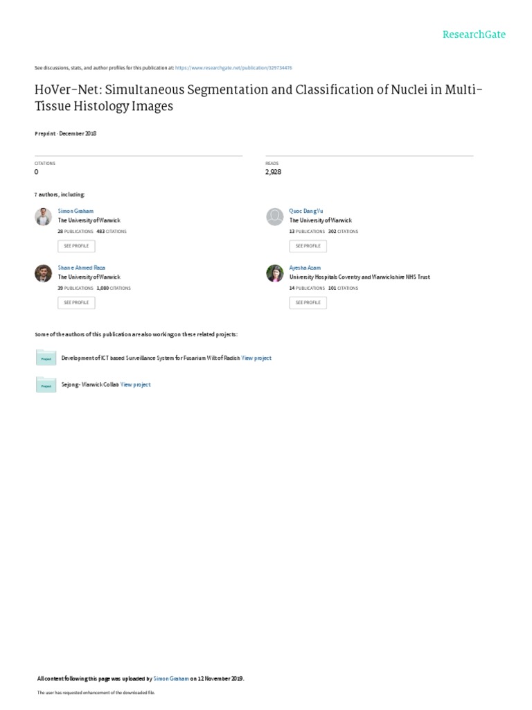 Hover-Net: Simultaneous Segmentation and Classification of Nuclei in Multi-Tissue Histology ...