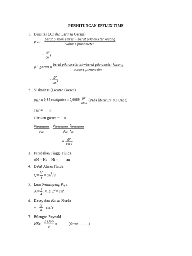 .Perhitungan Efflux Time | PDF | Metode & Bahan Ajar | Teknologi & Rekayasa