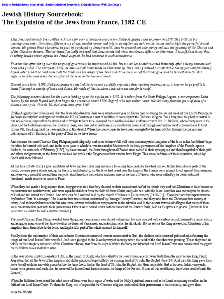 Www-Fordham-Edu Halsall Jewish 1182-Jewsfrance1-Html P401w2ek | PDF ...