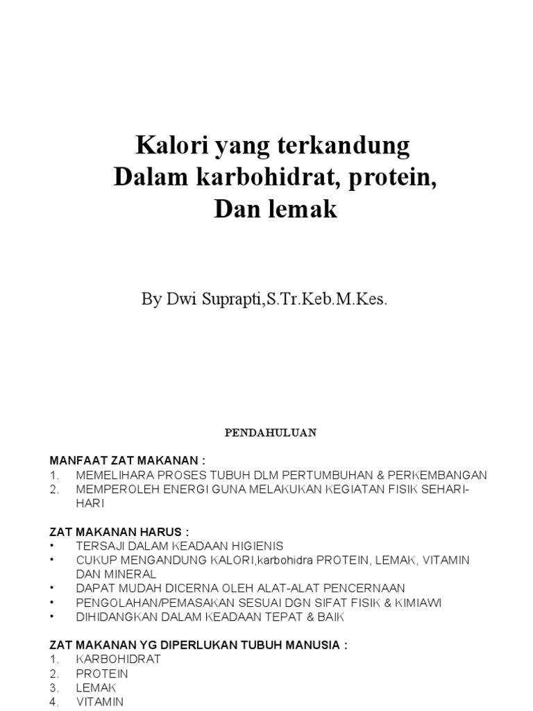 Kalori dalam Karbohidrat, Protein, dan Lemak | PDF