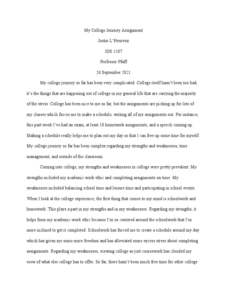 My College Journey Assignment | PDF | Mental Health | Anxiety