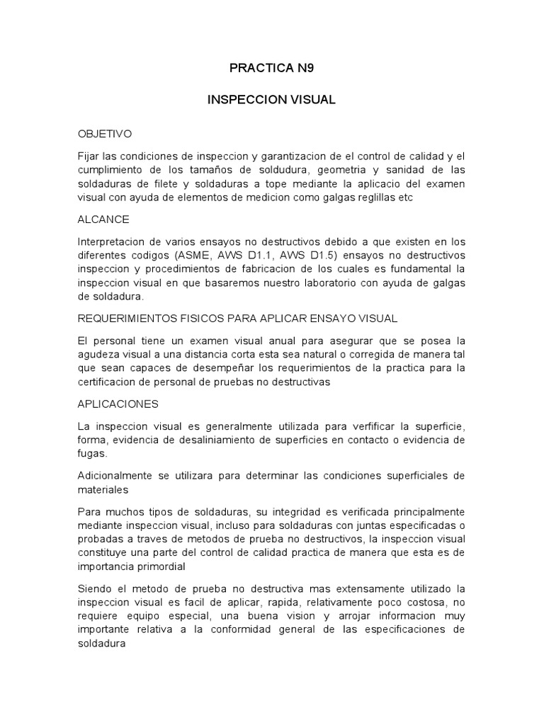Practica N9 Inspeccion Visual | PDF | Soldadura | Construcción