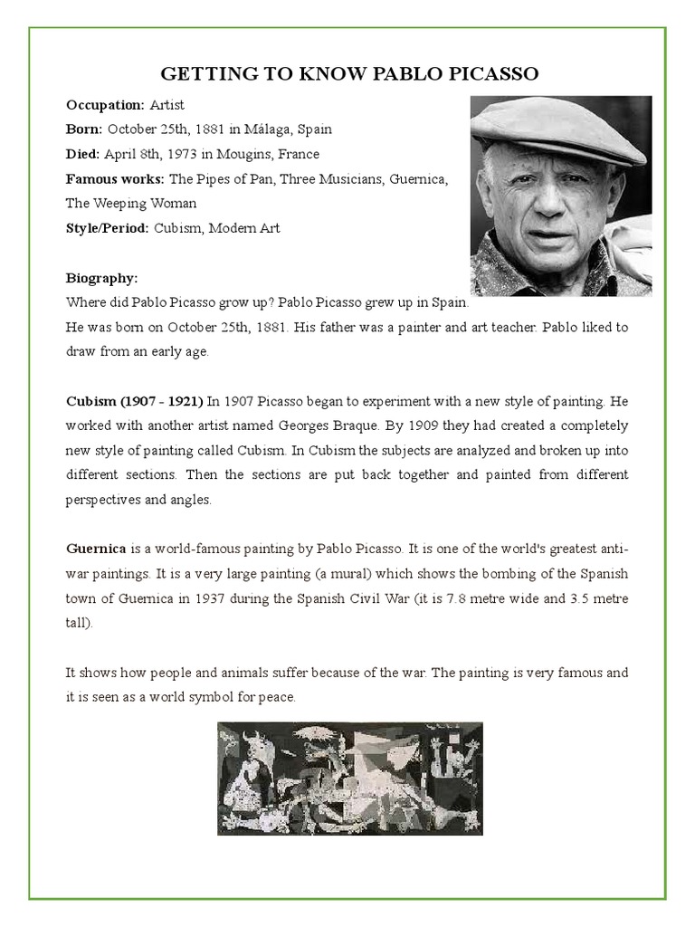 Pablo Picasso: Birth and Biography | PDF