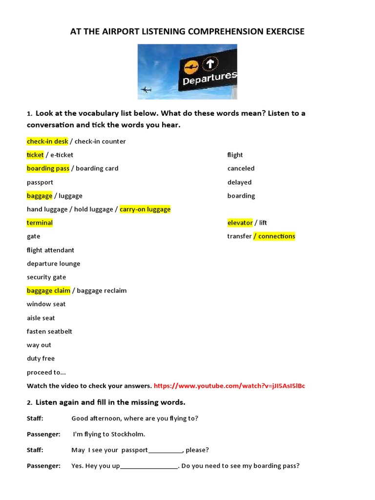Check in For A Flight Listening Exercise | PDF | Baggage | Aviation