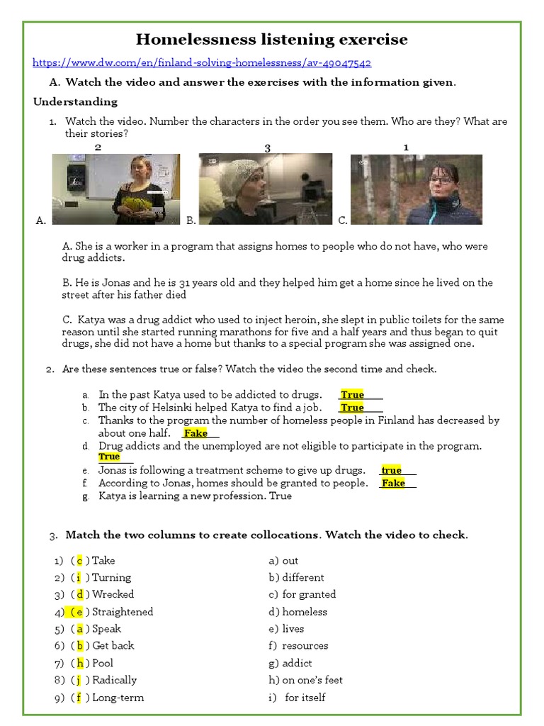 Homelessness Listening Exercise: A. Watch The Video and Answer The ...