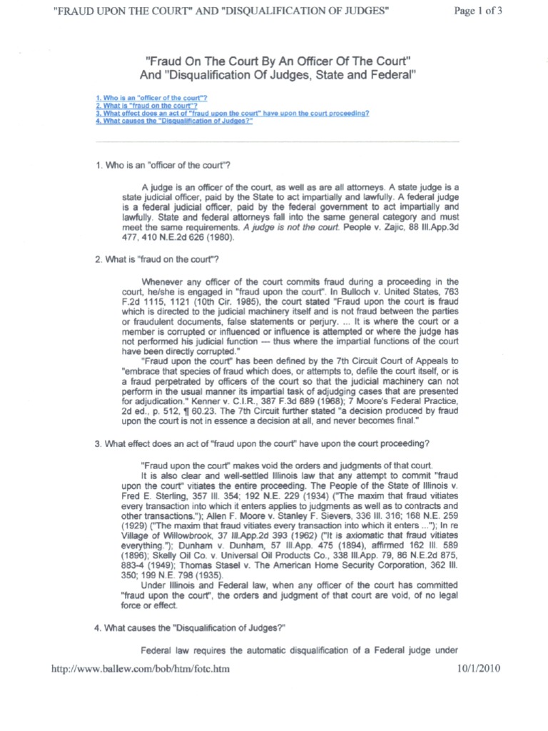 Fraud On The Court An Officer of The Court and Disqualification of ...