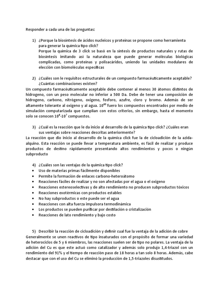 Química Click: Aplicaciones y Ventajas | PDF | VIH | Reacciones químicas