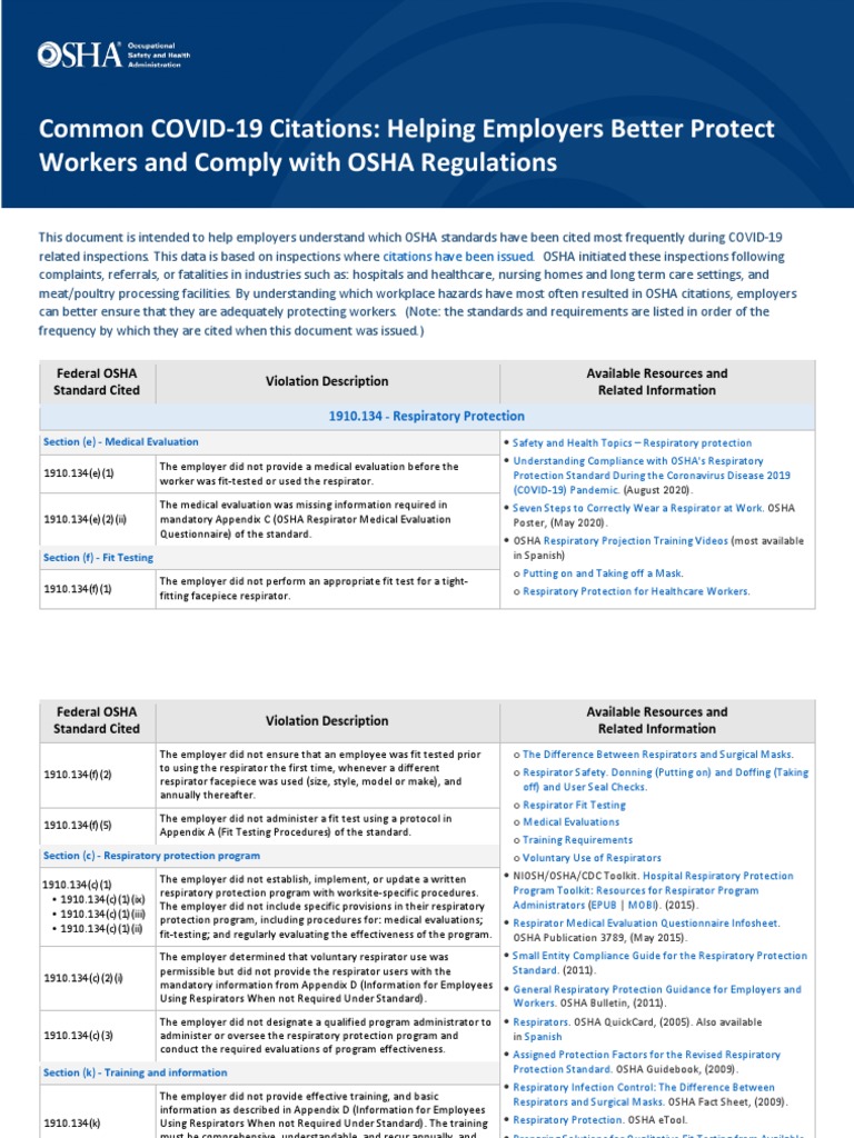 Covid Citations Guidance | PDF | Occupational Safety And Health ...