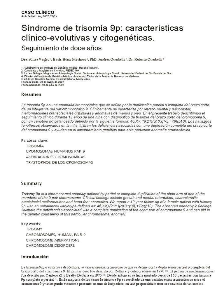 Síndrome de Trisomía 9 Características | PDF | Cariotipo | Cromosoma