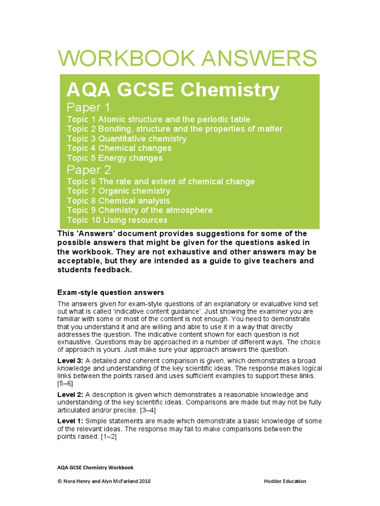 Workbook Answers: AQA GCSE Chemistry | PDF | Mole (Unit) | Chlorine