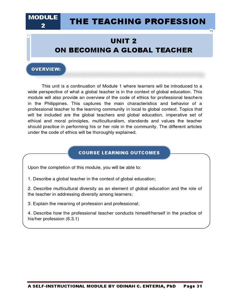 Module 2. The Teaching Profession Instructional Modules | PDF ...