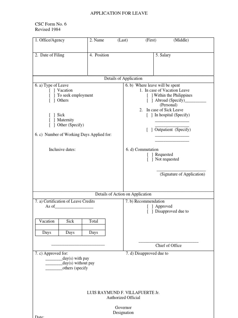 Application For Leave | PDF | Leave Of Absence | Sick Leave