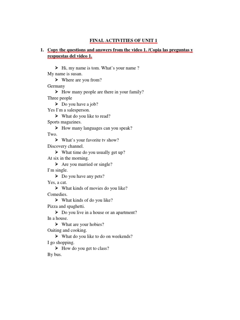 Unit 1 Final Activities Transcription | PDF
